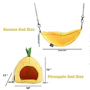 Hotumn 2 Piece Hamster Cage Soft Hammock Bed Small Pet House Hamster Nest Chinchilla Sleep and Play (Banana + Pineapple, Yellow)