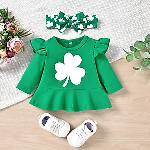 Aalizzwell 3-6 Months Baby Girl St. Patrick’s Day Clothes Infant Girls First Saint Patrick’s Day Outfit My Tunic Clothing Set Shamrock Green Clover