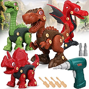 TOY Life 4-Pack Take Apart Dinosaur STEM Toys for Ages 3-12, Educational Building & Construction Set, Toddler Boys Gift, Preschool Learning Dinosaur Games with Tools