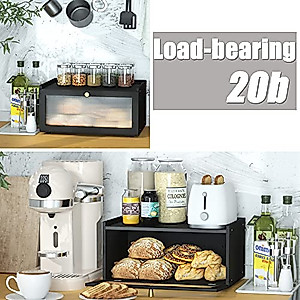 ETMI Black Bread Box for Kitchen Countertop-Large Modern bamboo Bread box with Window Bread Storage Container