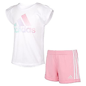 adidas girls Sleeve Love to Dance Tee and Shorts Set, White With Light Pink, 4-8 Years US