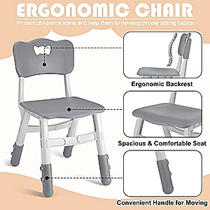 Kigley 2 Pack Adjustable Kid Chairs Plastic Child Seat Set Toddler Chairs Height Kids Chair for Desk Table Kids Study Chair for Boys Girls Home School Classroom (Grey)