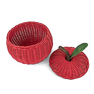 G6 COLLECTION Apple Rattan Storage Basket with Lid Decorative Bin Home Decor Hand Woven Shelf Organizer Cute Handmade Handcrafted Gift Art Decoration Artwork Wicker Apple (Large)