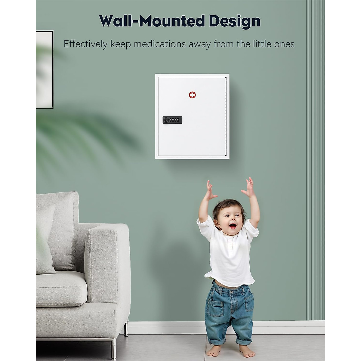 Uniclife Wall Mount Medicine Cabinet with Combination & Key Lock Locking First Aid Cabinet Lockable Medical Cabinet Large Capacity Medicine Organizer Secure Steel Wall Cabinet Metal Storage Box, White