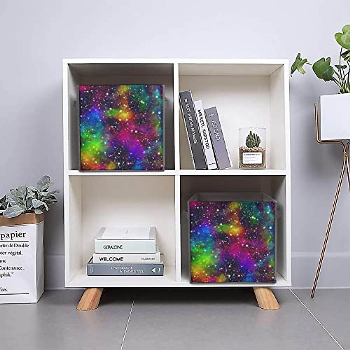 Bright Colorful Universe Storage Bin Foldable Cube Closet Organizer Square Baskets Box with Dual Handles