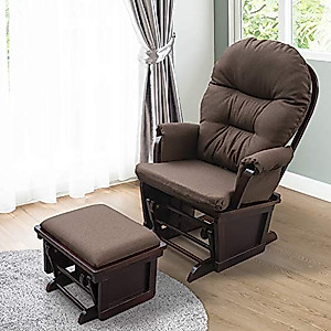HOMCOM Nursery Glider Rocking Chair with Ottoman, Thick Padded Cushion Seating and Wood Base, Brown