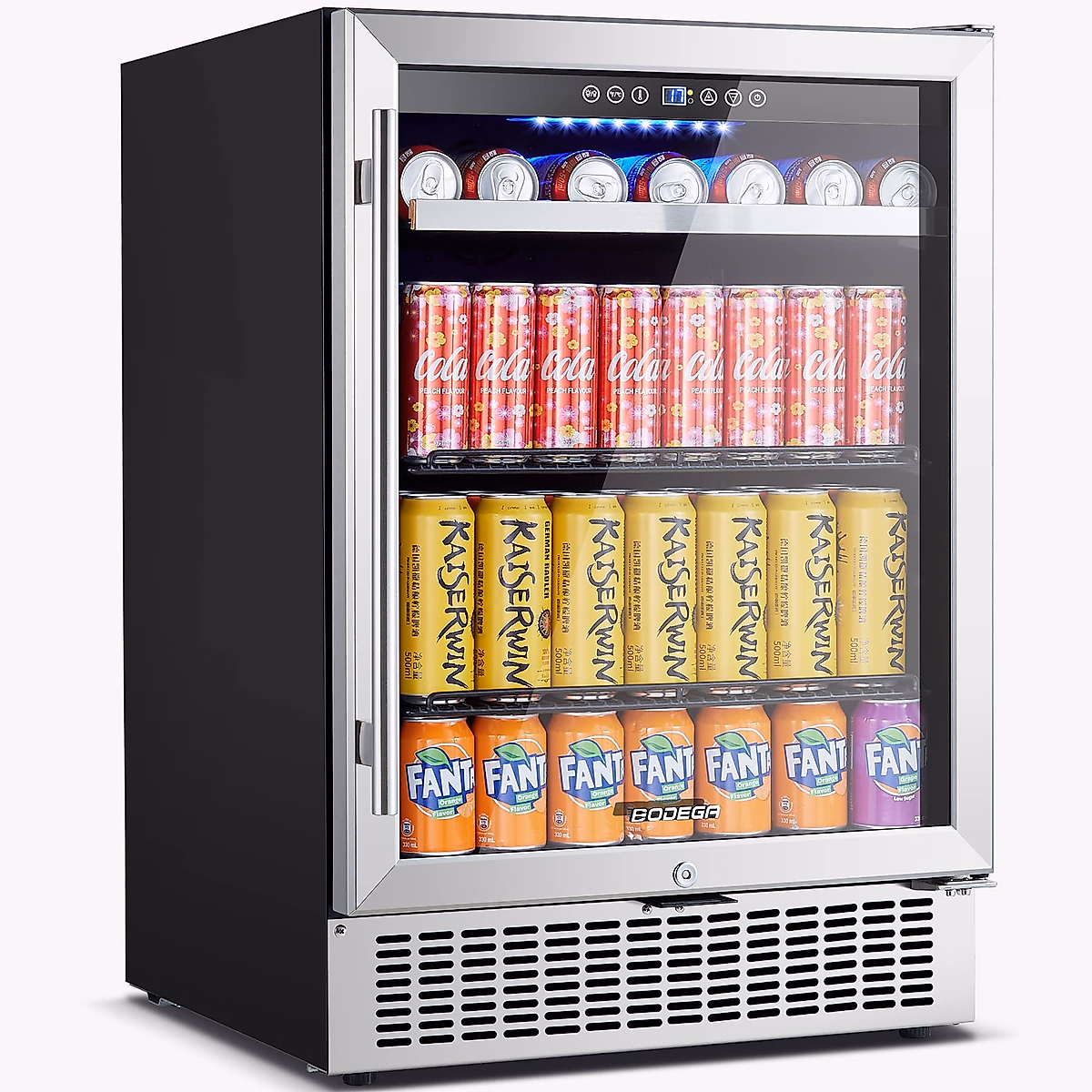 BODEGA Beverage Refrigerator 24 Inch, Under Counter Beverage Refrigerator, Built-in and Freestanding Beverage Cooler 180 Cans, Stainless Steel Under Counter Beer Fridge Perfect for Beer, Soda, Water