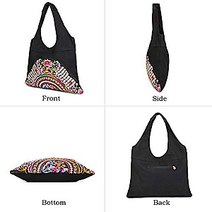 MAZEXY Tote Handbags for Women Large Embroidered Canvas Shoulder Bag Daily Bag