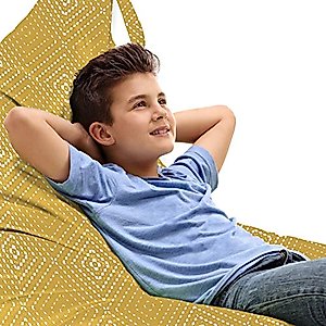 Ambesonne Mustard Lounger Chair Bag, Geometrical Abstract Dotted Nested Diamond Rhombus Square Forms, High Capacity Storage with Handle Container, Lounger Size, Pale Earth Yellow and White