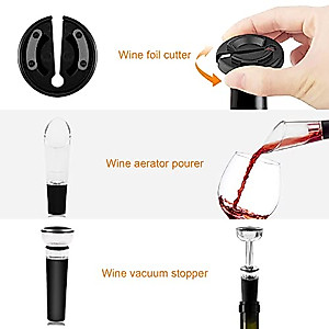Gokilife Wine Bottle Opener Set - Manual Corkscrew with Foil Cutter Vacuum Stopper and Wine Aerator Pourer, Cordless ABS Bottle Opening for Home, Kitchen, Party, Restaurant, Bar(No Need Charing)