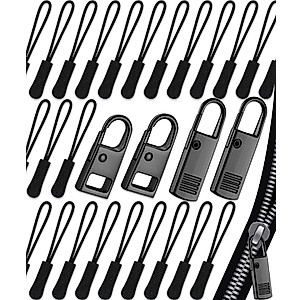 Zipper Pull, Upgraded Zipper Pull Replacement (24 Pack), Universal Replacement Zipper Pull, Zipper Tab Replacement, Small Zipper Pulls for Backpacks, Luggage, Clothes, Jacket, Purse, Boot (Black)