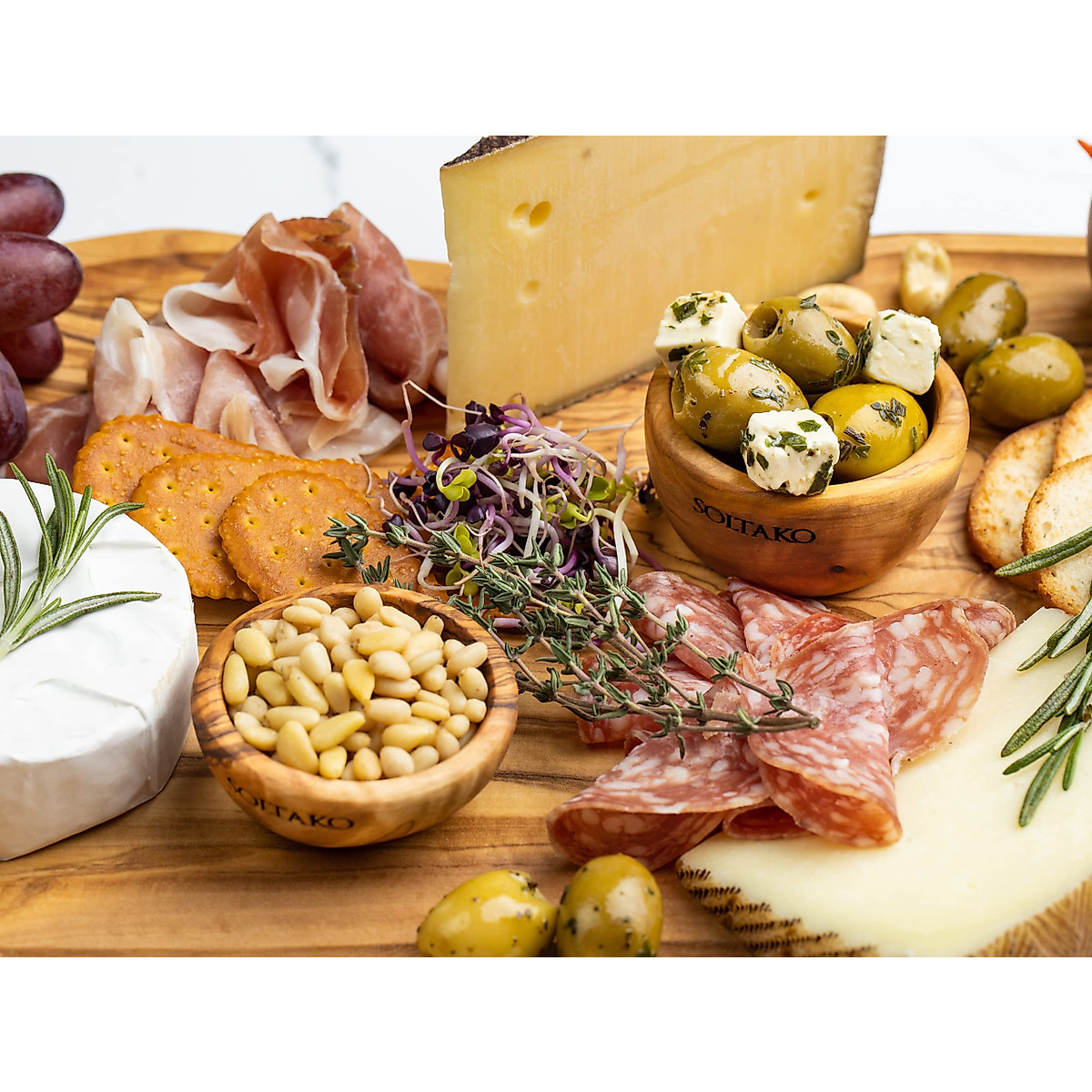 SOLTAKO 4 mini dip bowls set of olive wood - tapas bowls set - small Mediterranean bowl for olives & BBQ sauces - dip bowl for - Ø 6 c