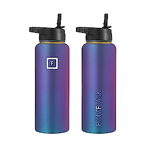 IRON °FLASK Sports Water Bottle - 40 Oz 3 Lids (Straw Lid), Leak Proof - Stainless Steel Gym & Sport Bottles for Men, Women & Kids - Double Walled, Insulated Thermos, Metal Canteen