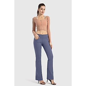 G Gradual Women's Yoga Pants 4 Pockets High Waist Dress Pants Tall Bootcut Work Pants, Dusty Blue, Large