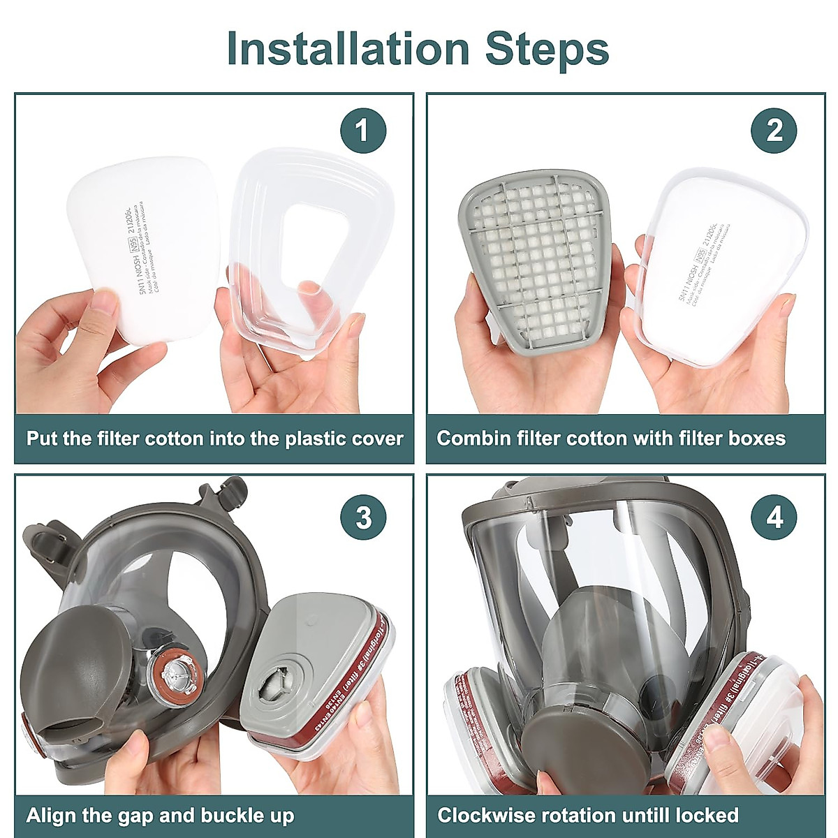 LQSRZH Full Face Respirator Mask Reusable,Full Face Cover Gas Mask with Double Filtration,for Painting,Dust,Carpentry,Welding and Other Work Protection