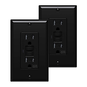 [2 Pack] WEBANG Self-Test GFCI Outlets, Tamper-Resistant and Weather-Resistant, GFCI Receptacle with LED Indicator, Decorative Wall Plates and Screws Included, 15 Amp/125 Volt, UL Listed, Black