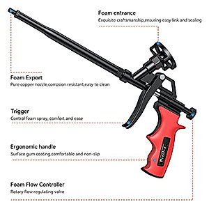 Foam Gun, Preciva Professional Foaming Gun Heavy Duty PU Expanding Foam Gun Spray Application Applicator Caulking Gun (Red)