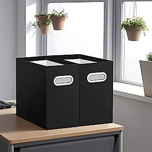 POUYRBA File Organizer, 4pcs Black Cardboard Hanging File Folder Box with Handle for Letter Size Easy Assemble Collapsible File Cabinet Organizer for Home Office and School
