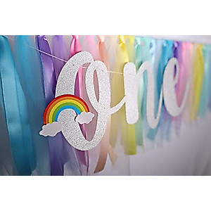 Pastel Rainbow Highchair Banner for Baby - Party Theme Pull Flag, High Chair Fabric Garland, 1st First Birthday Banner, Photo Props, Handmade