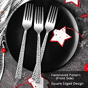 E-far 12-Piece Hammered Dinner Forks Set, 7.9 Inch Stainless Steel Forks for Home, Kitchen or Restaurant, Non-toxic & Mirror Polished, Squared Edge & Dishwasher Safe