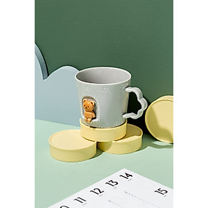 DIHOclub Bear Ceramic Cup Window Animals Mug Cute Cartoon Handmade Figurine Mugs,Holiday and Birthday Gift for Daughter,Son,Kids,9 OZ (Grey)