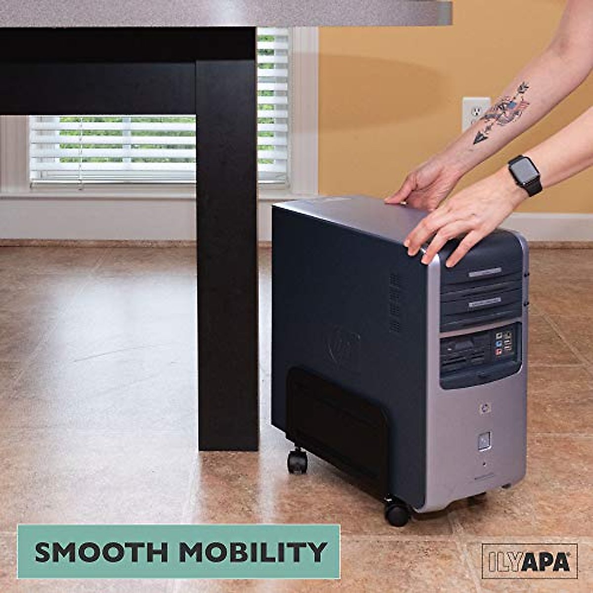 Ilyapa PC Computer Tower Stand with Wheels - Adjustable Mobile CPU Holder Cart for Desktop