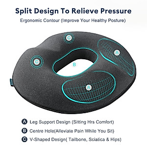 CosyLife 2023 Upgraded Donut Pillow Seat Cushion[ 2 Sets Seat Covers]-Relieve Pain and Pressure for Hip Tailbone & Coccyx, Sciatica | High Density Memory Foam for Office/Home/Travel(Black)