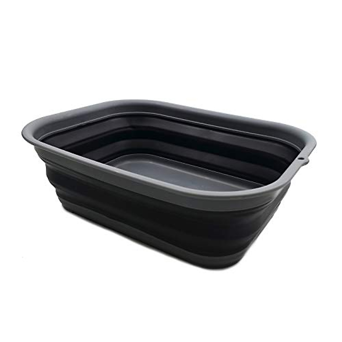 SAMMART 12L (3.17 Gallon) Collapsible Tub - Foldable Dish Tub - Portable Washing Basin - Space Saving Plastic Washtub (2, Grey/Black)