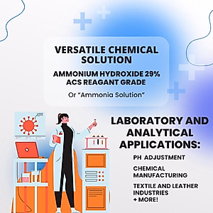 Ammonium Hydroxide 29% - ACS Reagent Grade - 1 Gallon - Uses: Cleaning Agent, Fertilizer, Plastics, Rayon, Rubber