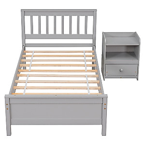 CITYLIGHT Twin Size Platform Bed with a Nightstand, Wooden Twin Bed Frame with Headboard and Footboard for Kids, Teens, Adults, No Box Spring Required (Twin, Gray)