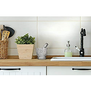 Marble Mortar and Pestle Set - Beautiful Polished White and Grey Veined Marble Mortar and Pestle Set with Garlic Peeler and Anti Scratch, Anti Skid Protective Pad