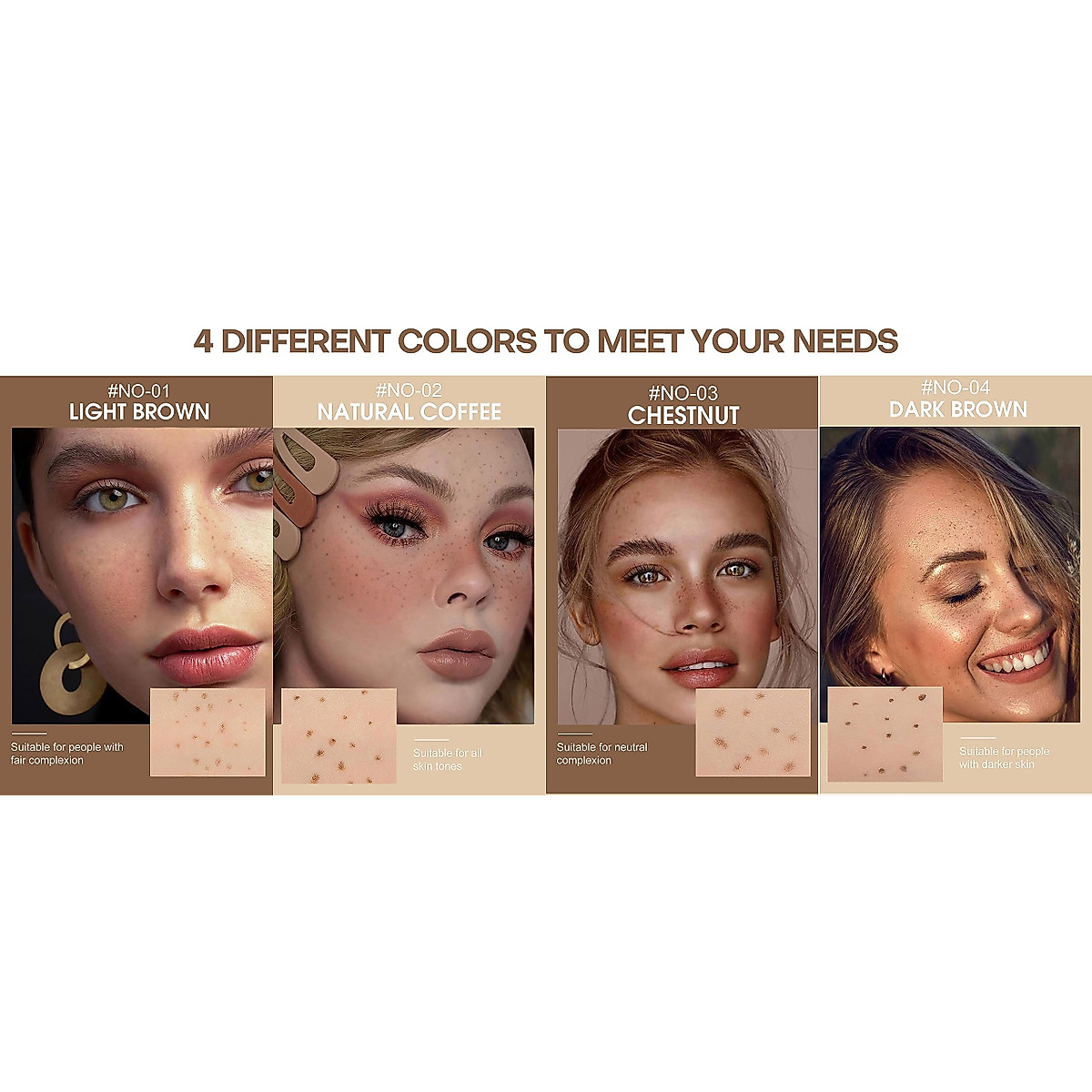 Sumeitang Freckle Pen, 4 Colors Kit - Natural Lifelike Faux Freckle Makeup Pen, Waterproof Long Lasting, Create Sunkissed Skin(4Pack)