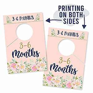 7 Navy Pink Gold Baby Nursery Closet Organizer Dividers For Girl Clothing, Floral Flower Age Size Hanger Organization For Kid Toddler Infant Newborn Clothes, Shower Registry Gift Supplies, 0-24 Months