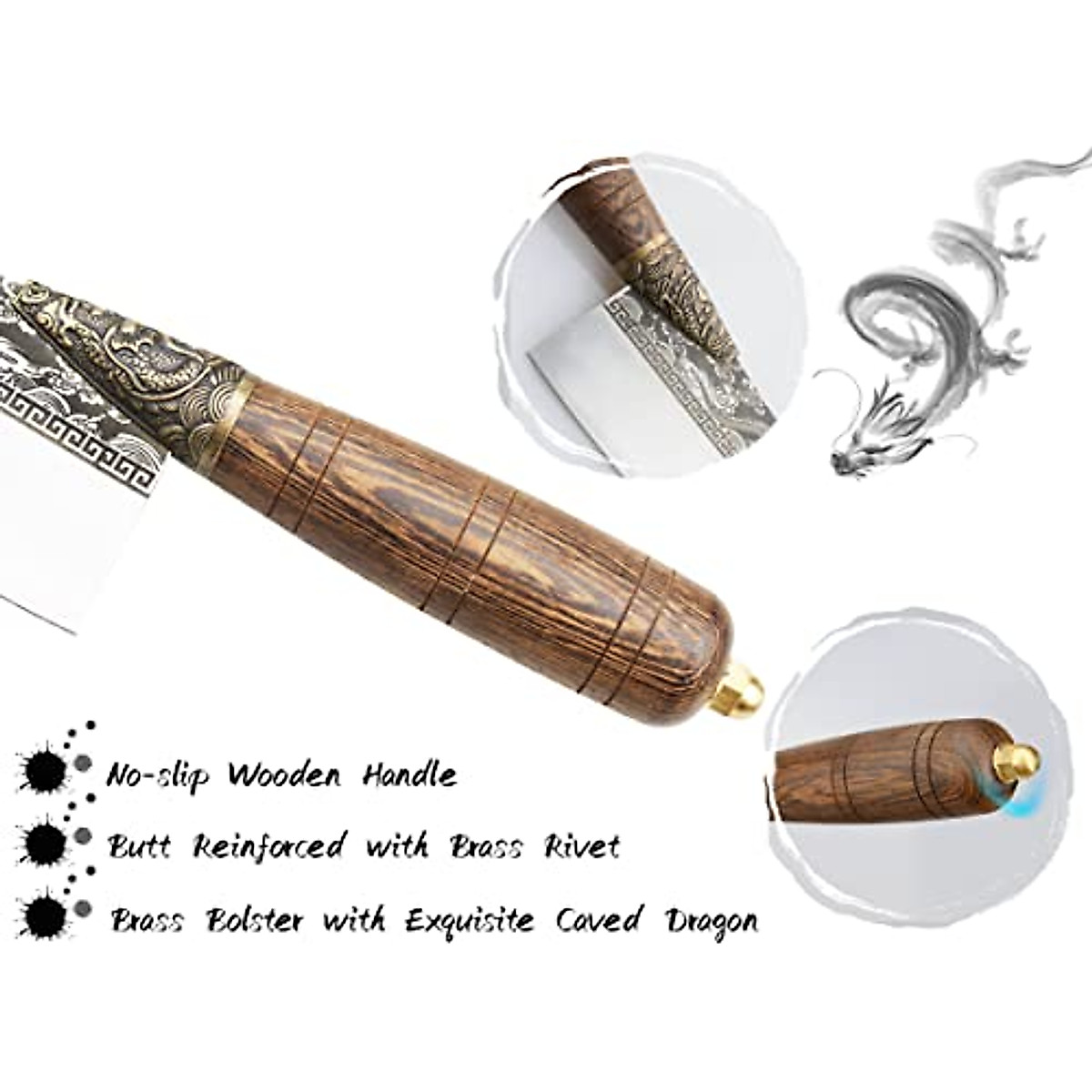 KITORY Handmade Kiritsuke Knife Chef Knife 8 inch Vegetable Cleaver for slicing sushi, High Carbon Steel Kitchen Knife Dragon Pattern Blade, Wenge Wood Handle, Longquan Knife with Gift Box for Home