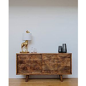 Creative Co-Op Resin Giraffe Table Lamp with Linen Shade, Distressed Gold