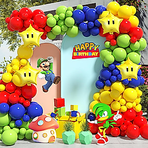 Mari Balloon Arch Kit Include Latex Balloons, Foil Star Balloons for Kids Mari Birthday Party Decoration Supplies Super Bros Baby Shower Party Decorations