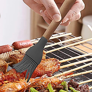KUFUNG Silicon Basting Brushes, Wooden Handle Heat Resistant Pastry Brushes, Spread Oil Butter Sauce Marinades for BBQ Grill Barbeque & Kitchen Baking, Cooking (Grey)