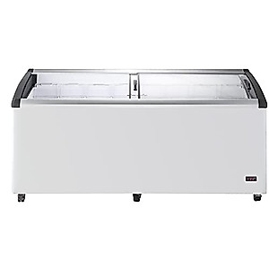 DUURA DDFC21 Commercial Mobile Ice Cream Display Chest Freezer Sub Zero Temp Curved Glass Top Frost Free Lid with 8 Wire Baskets, 71.7 Inch Wide 21.2 Cubic Feet, White, 21 cu.ft