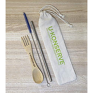 U-Konserve Cotton Drawstring Pouch for Reusable Drinking Straws, Brushes and Utensils - Carrying Case Keep Reusables Clean On the Go - Machine Washable