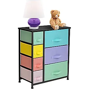 Sorbus Dresser with 7 Drawers - Furniture Storage Chest for Kid’s, Teens, Bedroom, Nursery, Playroom, Clothes, Toy Organization - Steel Frame, Wood Top,Fabric Bins (7-Drawer, Pastel/Black)