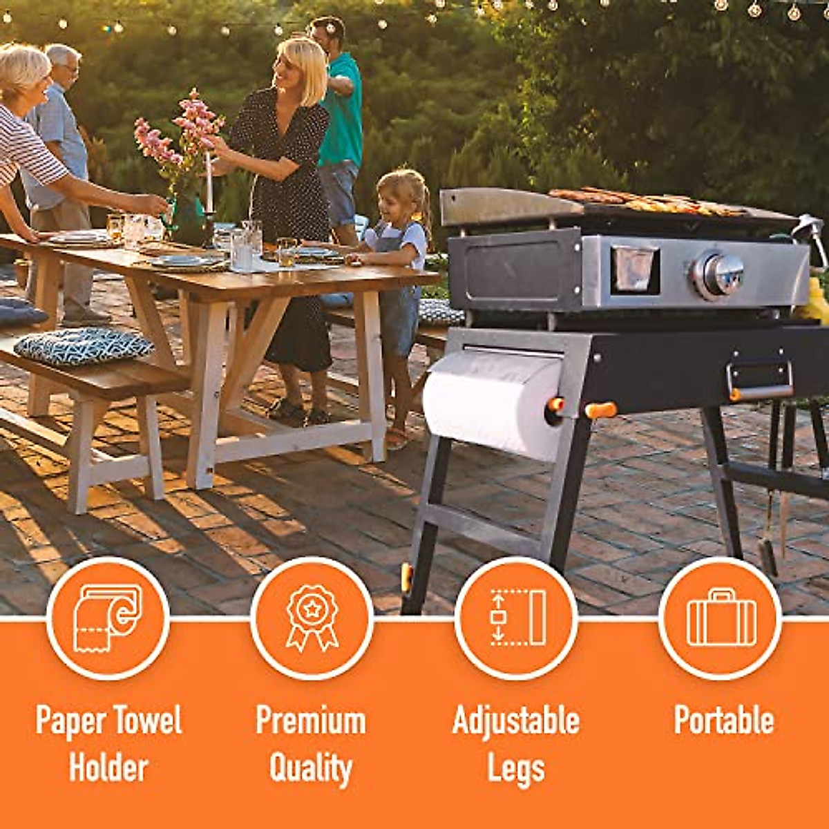 Yukon Glory Universal Portable Grill Table/Flat Top Grill Griddles Stand with Built in Grill Caddy - Designed to Fit Tabletop Blackstone Griddle & Many Others - Outdoor Cooking Camping & Tailgating