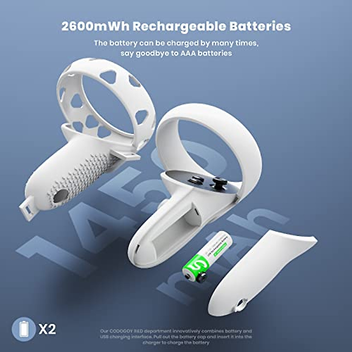 VR Charging Station for Oculus Quest 2/Meta Quest 2, CODOGOY Charging Dock Supports LED Indicator & Charging Headset, with 2 Rechargeable Batteries&USB Charging Cable, Support Elite Strap with Battery
