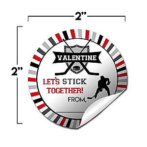Hockey Valentine Party Favor Sticker Labels for Boys, 40 2" Party Circle Stickers by AmandaCreation, Great for Classroom Valentines, Envelope Seals, Gifts & Treats