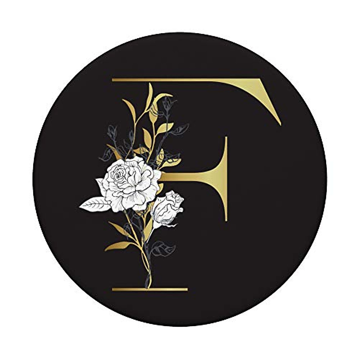 Initial F Monogram Chic Black Background Floral Letter F PopSockets Grip and Stand for Phones and Tablets
