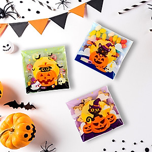 HiloPack 4"x4" Halloween Goodie Bags, 50Pcs Self Adhesive Cookie Bags Halloween Treat Bags Trick or Treat Cellophane Candy Bags for Halloween Party Favor Supplies (Party Bags)