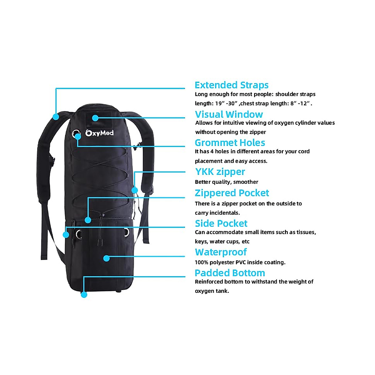 Portable Oxygen Tank Backpack O2 Cylinder Carrying Bag Oxygen Tank Holder for Size M2, M4, ML6, M9, M6, MD（Black）