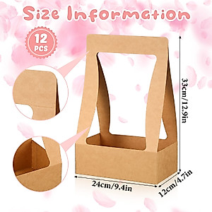 Sabary 12 Pcs Craft Paper Gift Bags Flower Box with Handle Valentine's Day for Arrangements Flower Bouquet Packaging Floral Basket Supplies Graduation Wedding Christmas Mother's Father's Day