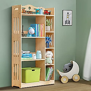 MoNiBloom Large Heavy Duty Wood Modern Bookshelf for Small Space 5 Tier Storage Display Stand Rack Heavy Duty for Kids Teen Room Living Room, Natural