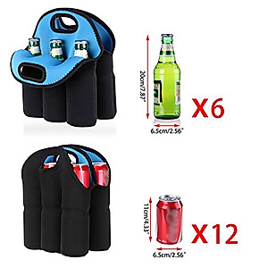 Hipiwe 6 Pack Bottle Can Carrier Tote Insulated Neoprene Baby Bottle Cooler Bag Water Beer Bottle Holder for Travel with Secure Carry Handle