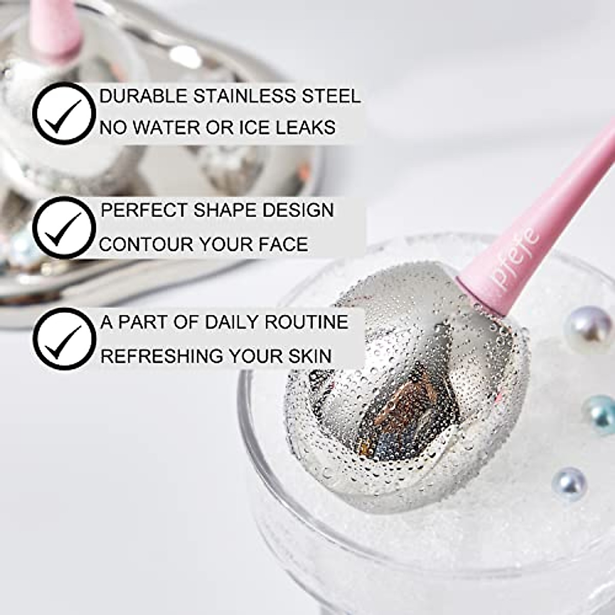 pfefe Ice Globes Facial Skin Care Freeze Tools for Women Face & Eyes, Stainless Steel Face Beauty Cryo Sticks Roller for Girls Ladies, Cooling Spa Globes with Storage Case